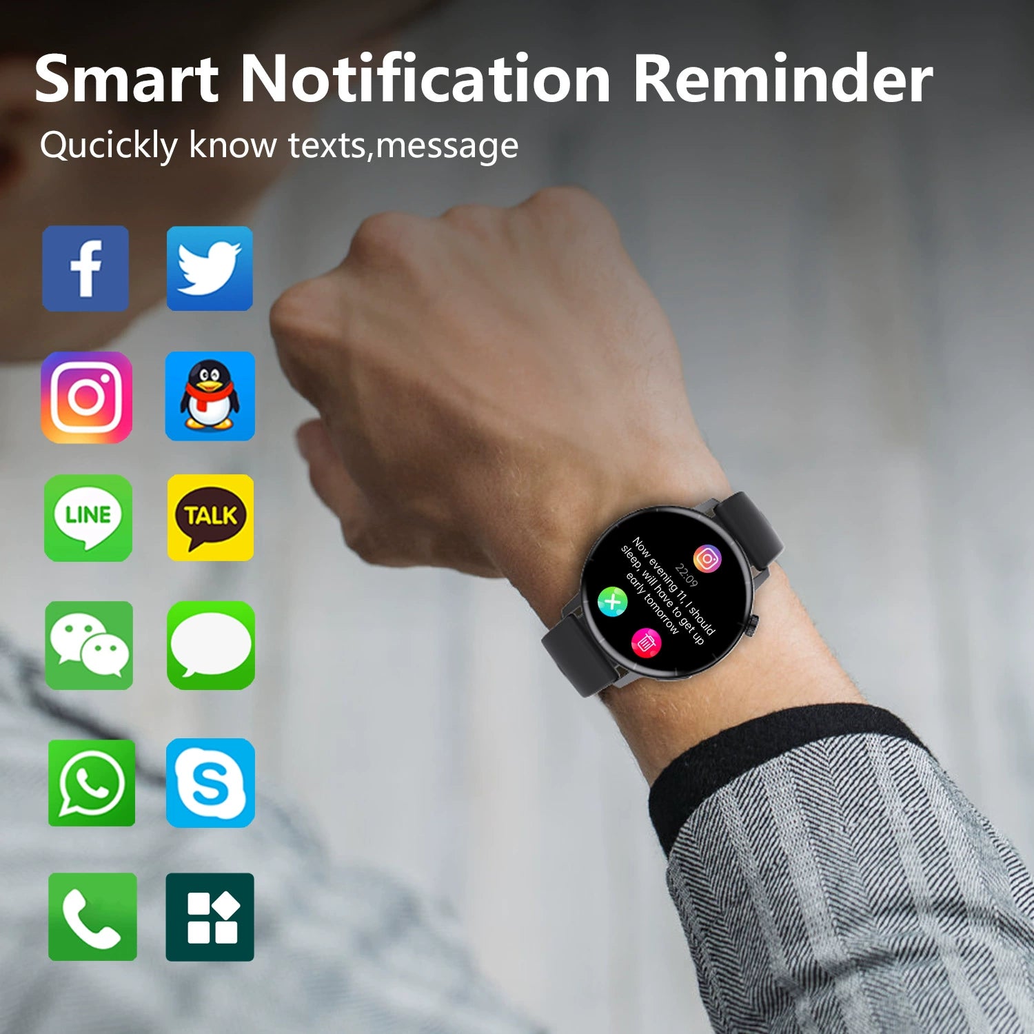 Smart Watch Silicone Wrist Strap Alloy Case Sporty Style Round Dial ...