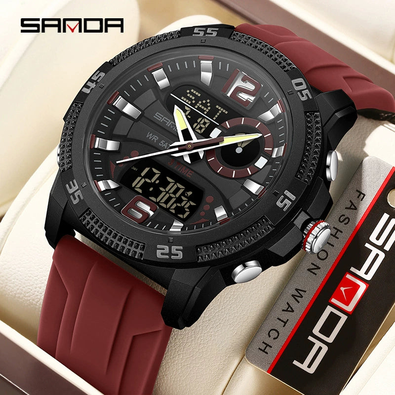 Sports Watch Dual Display Multifunction Luminous Digital Alarm Clock ...