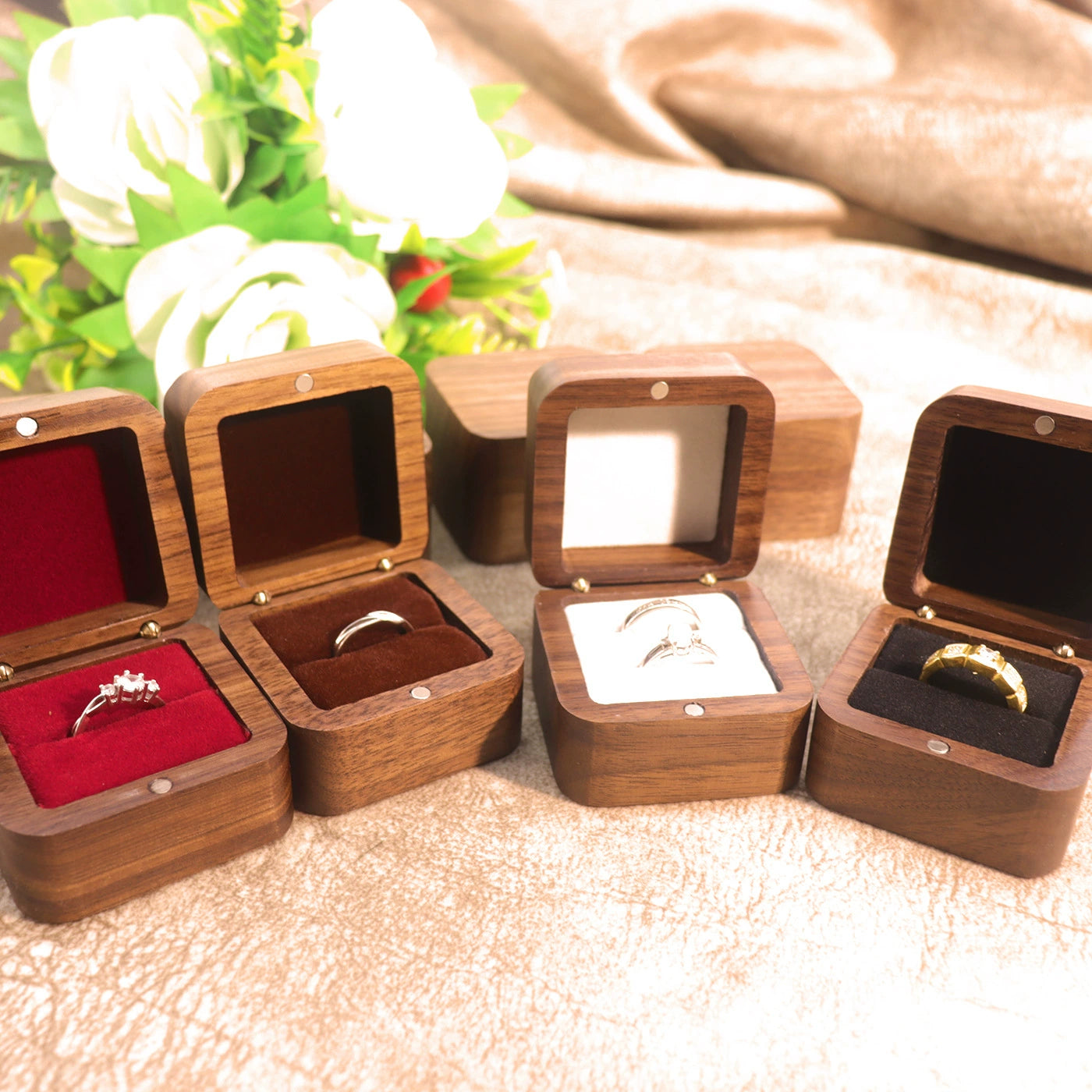 Square Marriage Proposal Ring Box Black Walnut Jewelry Gift Packaging ...