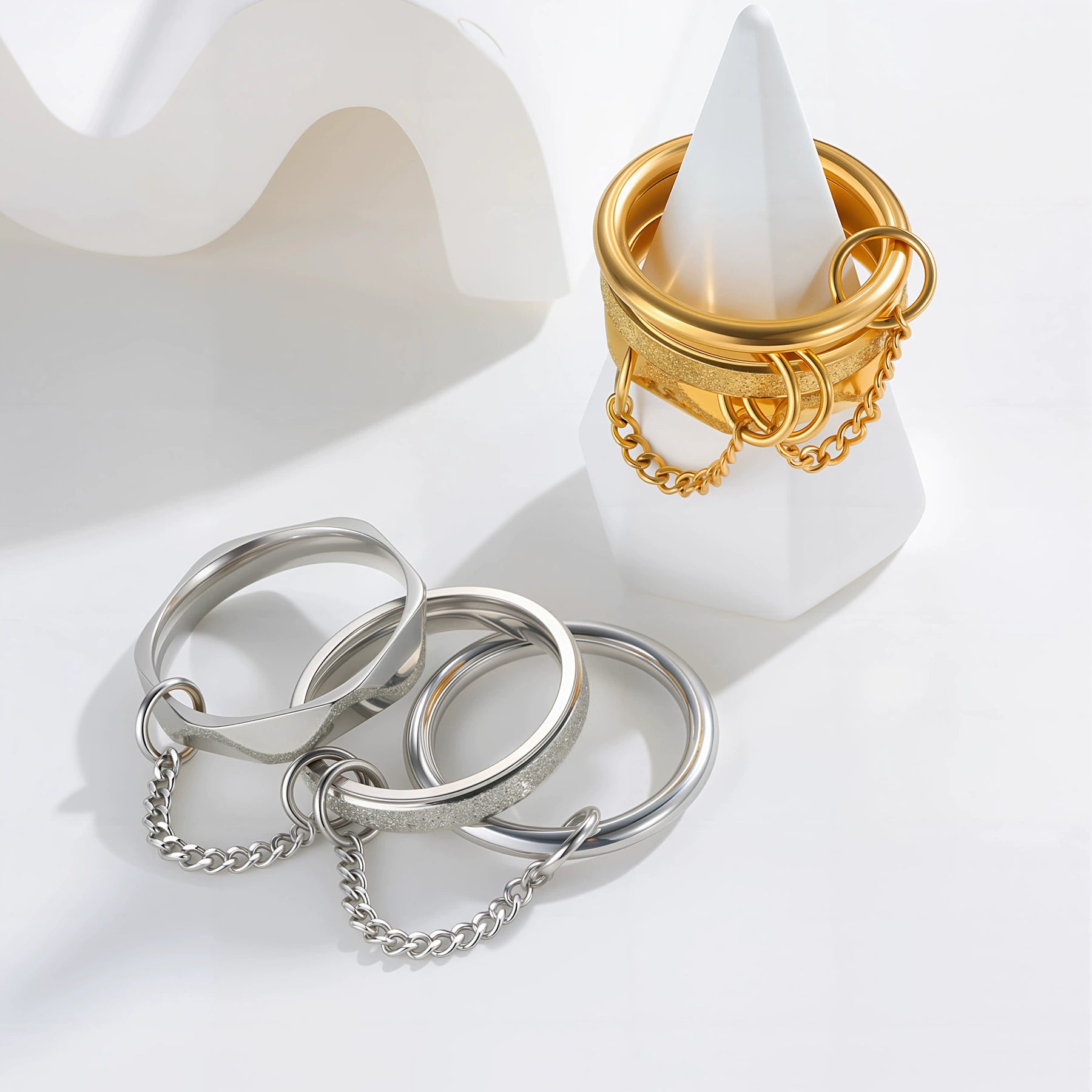 Stacking Rings Titanium Steel Geometric Electroplated Hand Jewelry ...