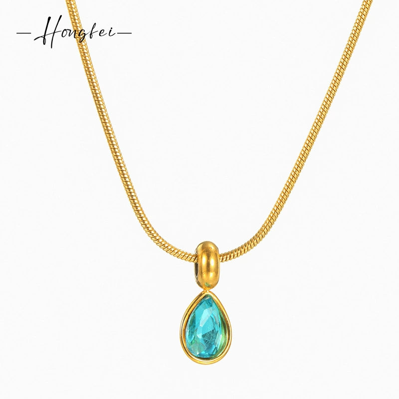 Stainless Steel And Titanium Steel Drop Shape Necklace For Women With ...