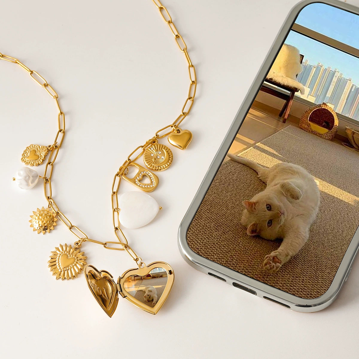 Stainless Steel And Titanium Steel Love Photo Box Pendant Necklace Wit ...
