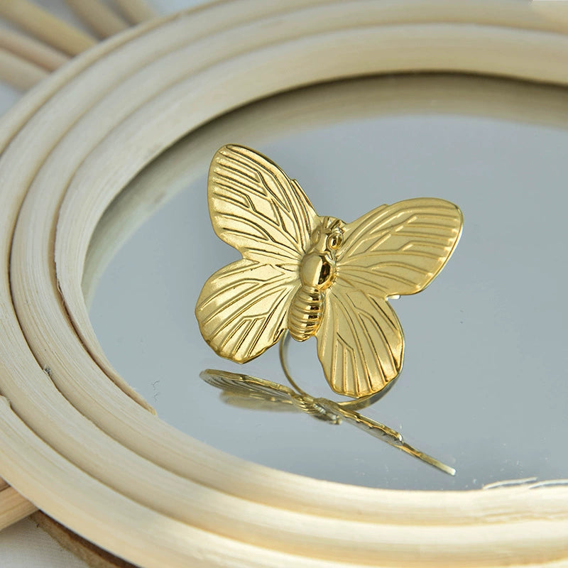Stainless Steel Butterfly Ring Retro Luxury High End Jewelry With ...