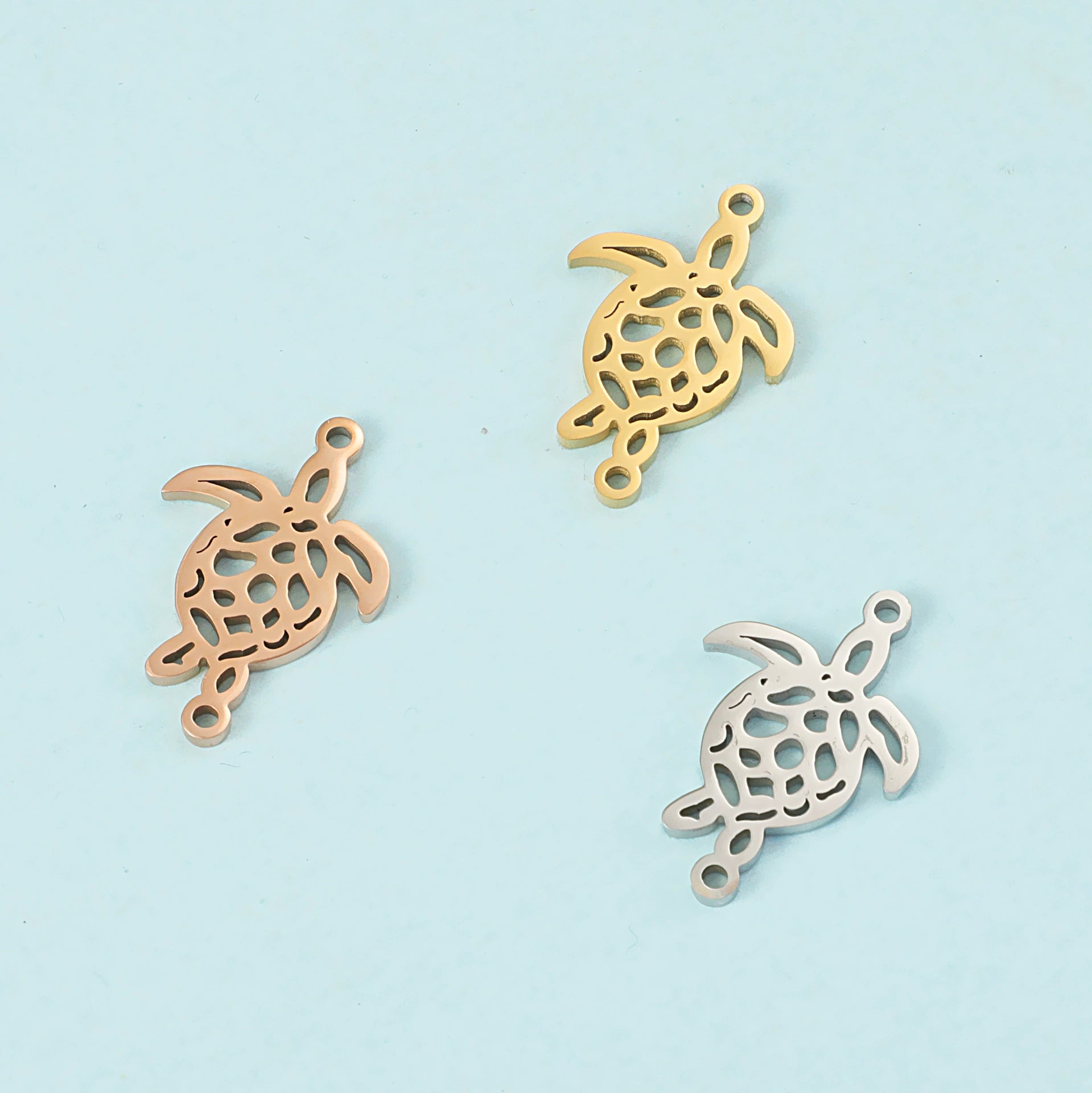 Stainless Steel Double Hanging Cut Out Turtle Pendant Jewelry ...