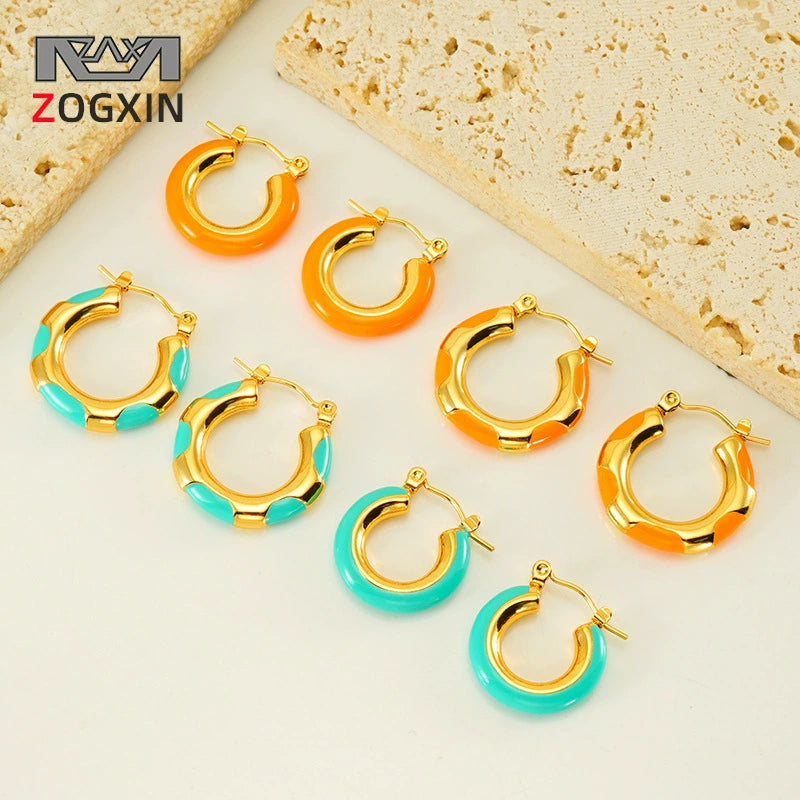 Stainless Steel Enamel Drop Glaze Geometric Electroplated Earrings For ...
