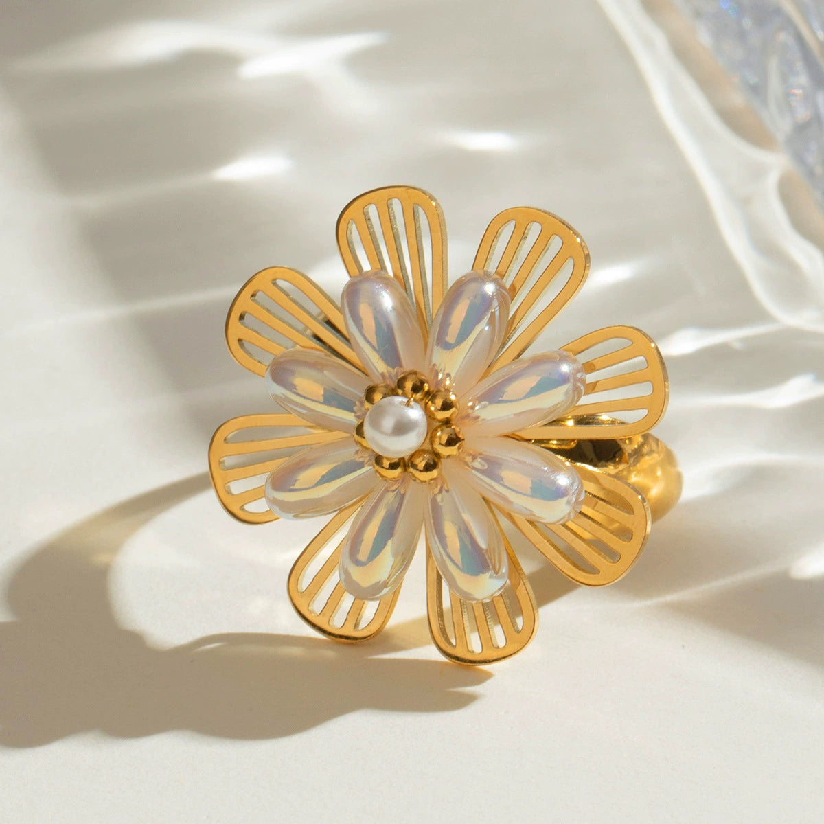 Stainless Steel Flower Leaf Style Electroplated Women's Ring – GoodDiy