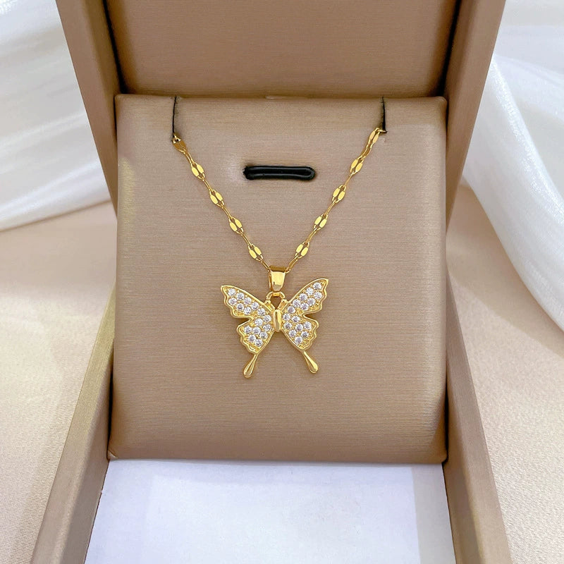 Stainless Steel Geometric Butterfly Mascot Necklace Unisex Lip Chain ...