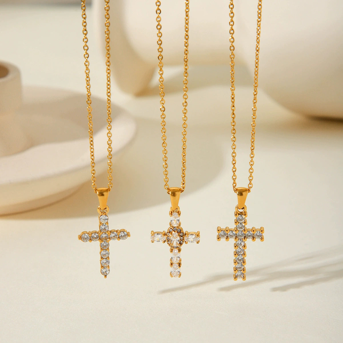 Stainless Steel Geometric Cross Pendant Necklace For Women Electroplat ...