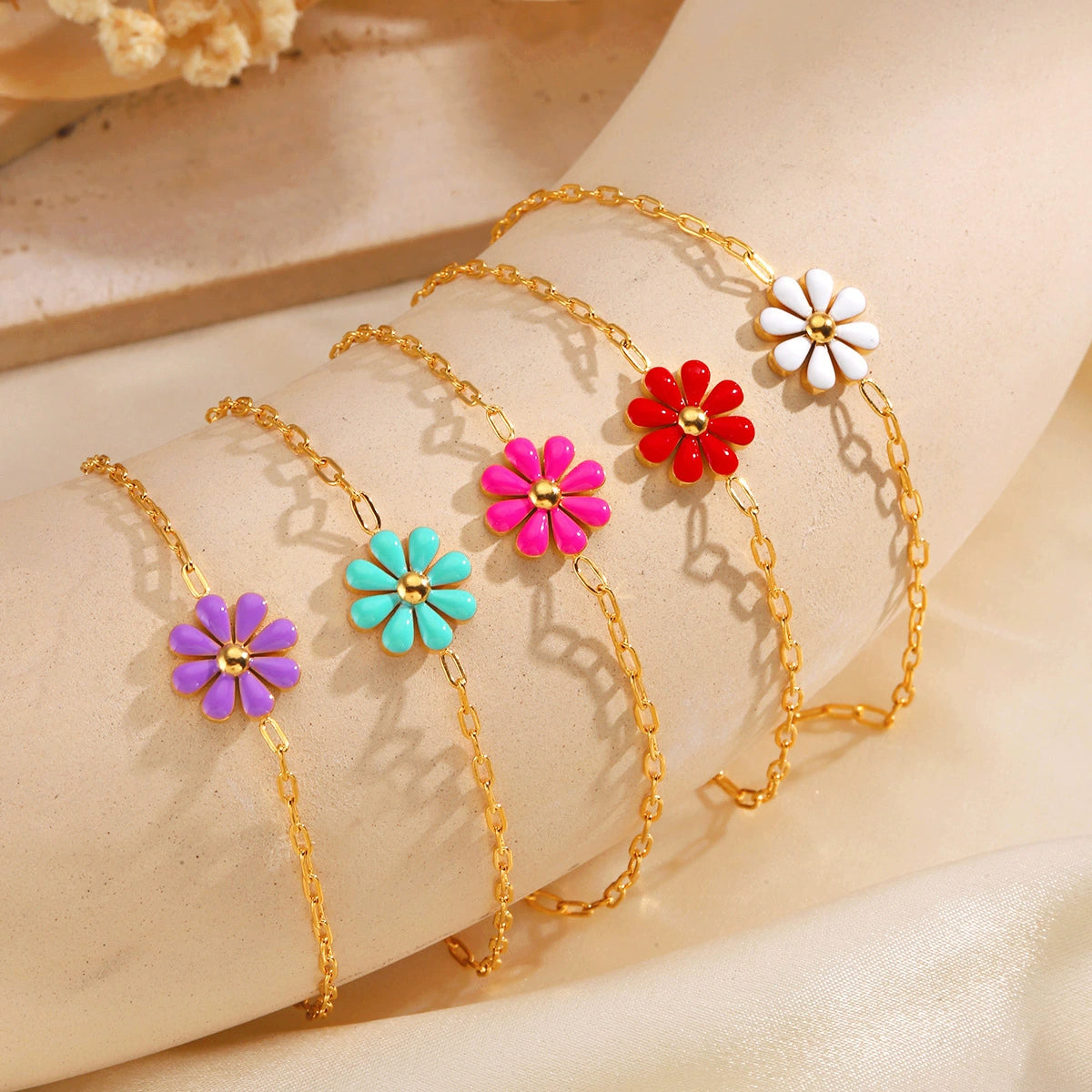 Stainless Steel Multicolor Oil Dripping Flower Electroplating Bracelet ...