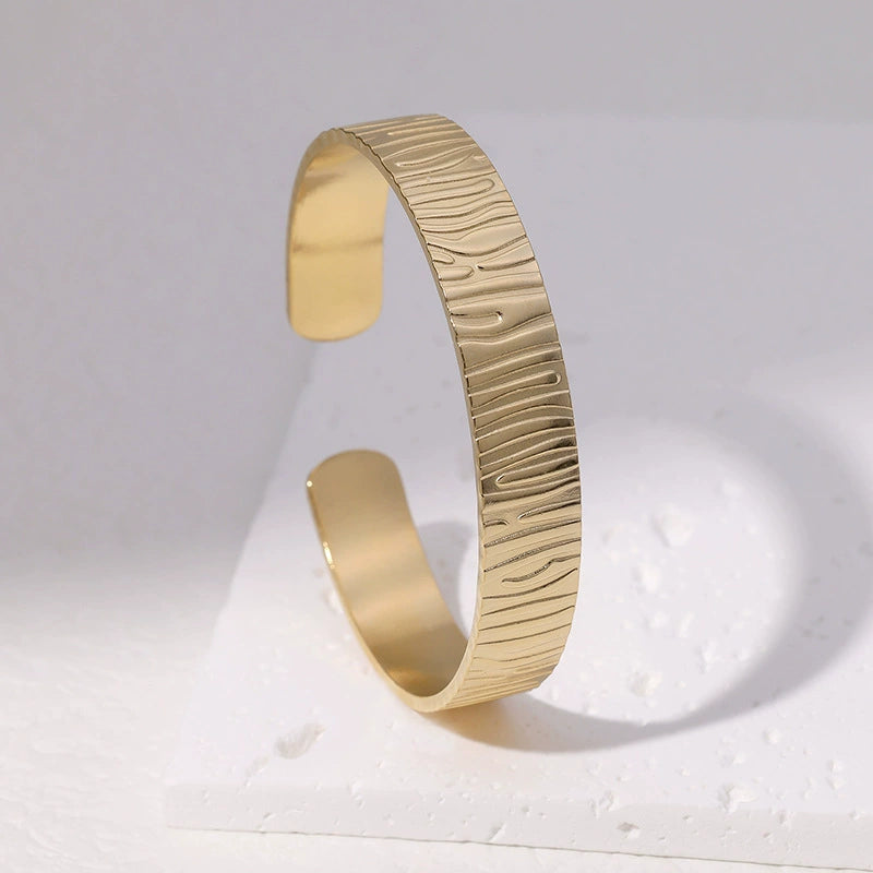 Stainless Steel Open Boyfriend Style Embossed Electroplated Bracelet ...
