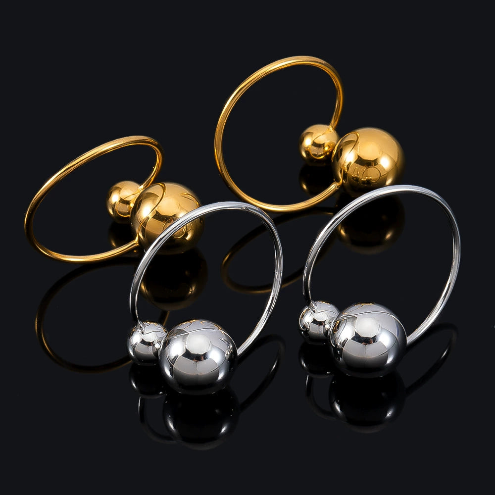 Stainless Steel Open Tail Ring With Steel Ball Electroplated 18K Gold ...