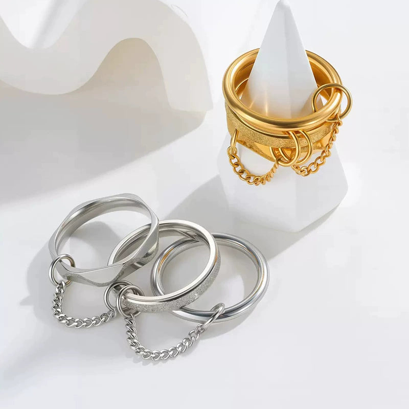 Stainless Steel Stacking Men's Rings Ins Punk Style Geometric ...