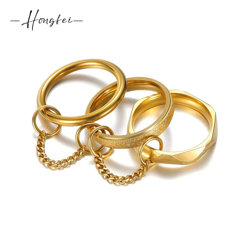 Stainless Steel Stacking Men's Rings Ins Punk Style Geometric ...