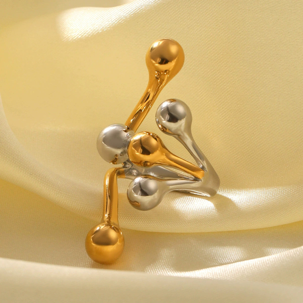 Stainless Steel Women's Geometric Irregular Spherical Casting Ring Wit ...