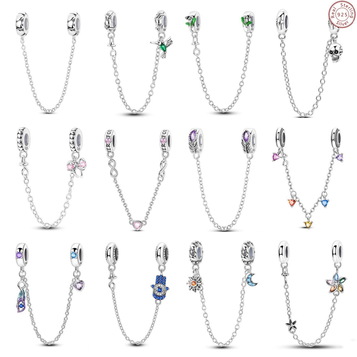 Sterling Silver Safety Chain Diy Jewelry Accessories Bracelet With Dri ...