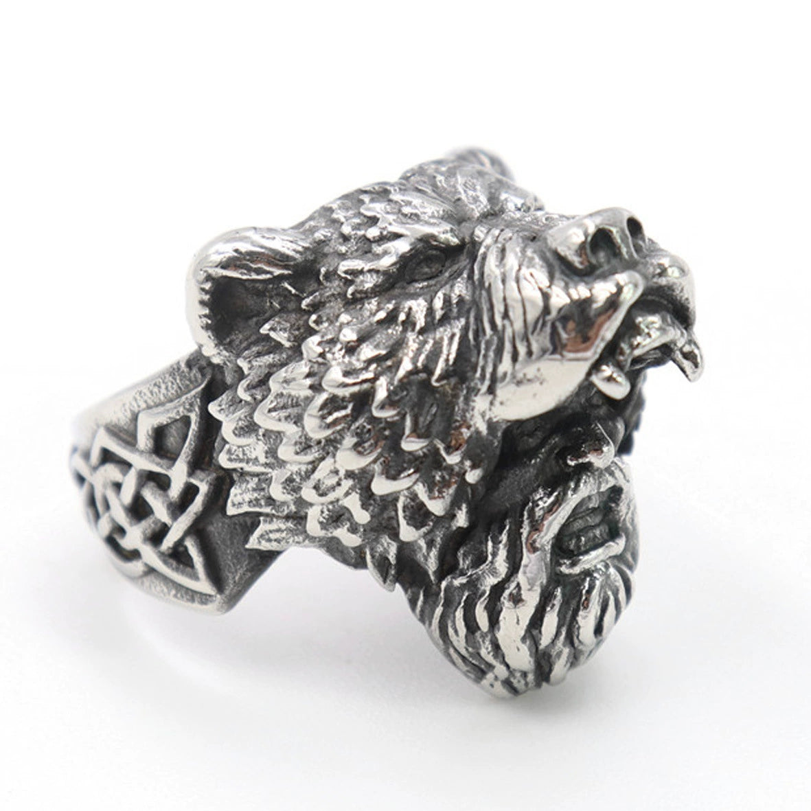 Stylish Exaggerated Retro Atomic Wolf Viking Werewolf Ring Titanium Steel Oil Treated Unisex ...