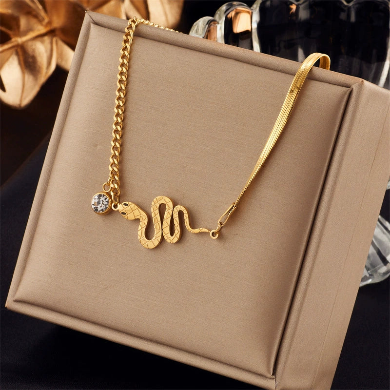 Titanium Steel Asymmetric Snakeshaped Chain Geometric Pendant Necklace ...