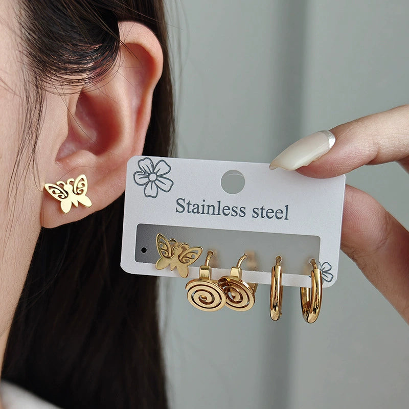 Titanium Steel Bow Pattern Electroplated Butterfly Stud Earrings For W ...