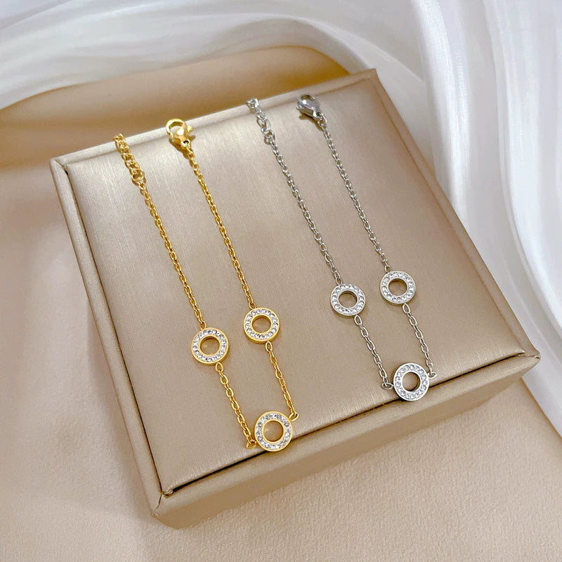 Titanium Steel Constellation Gold Inlaid Ring And Chain Bracelet For W ...