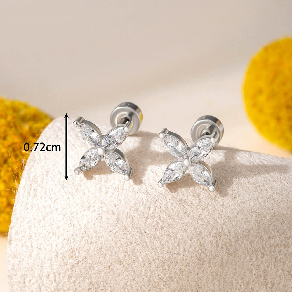 Titanium Steel Ear Bone Nail With Zircon Cross Flower Design For Women ...