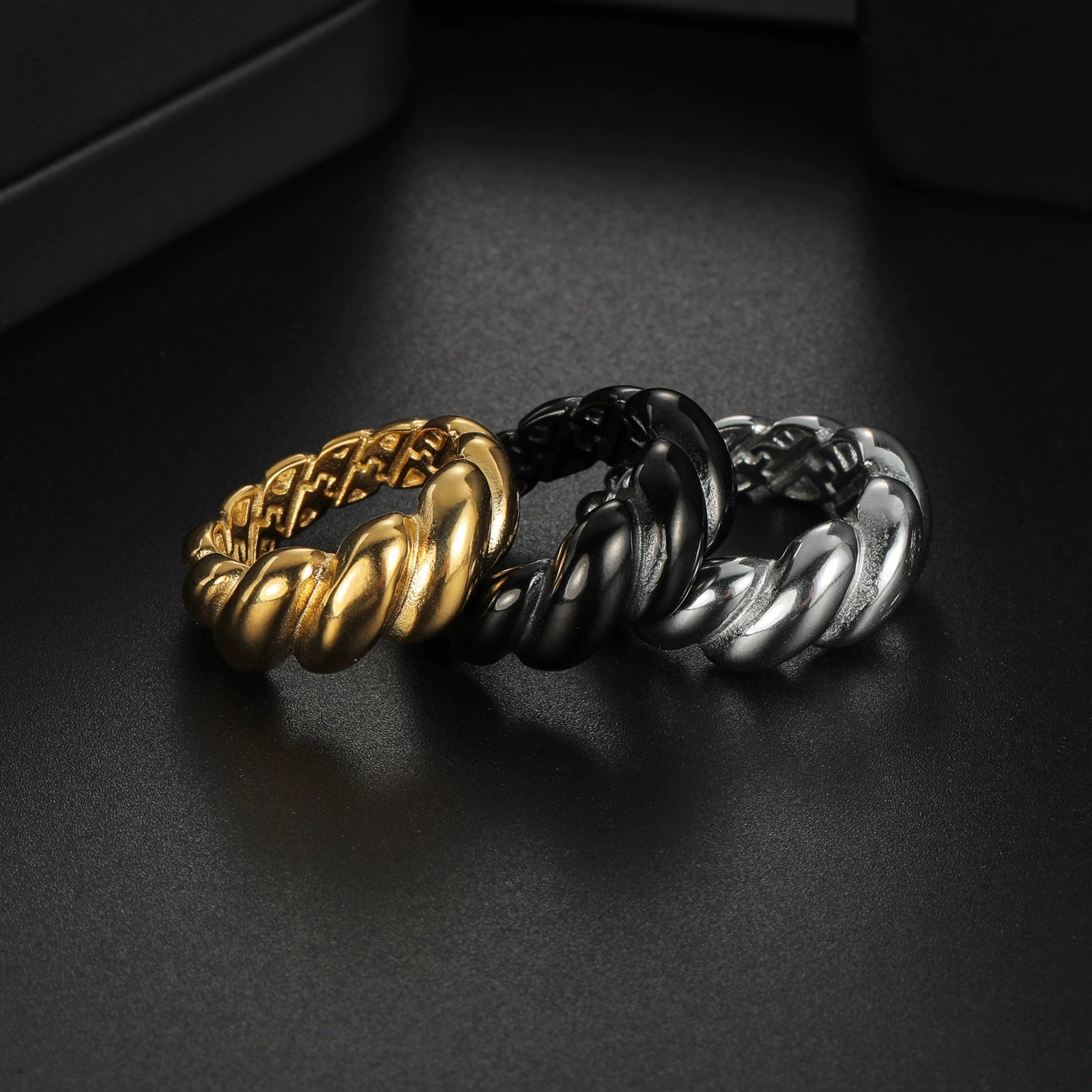 Titanium Steel Geometric Twist Shape Casting And Electroplating Ring ...