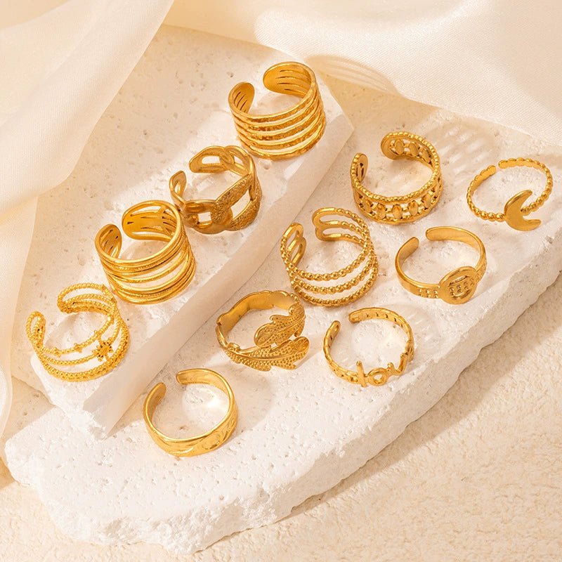 Titanium Steel Irregular Open Type Unisex Ring With Heart Shape Flower ...