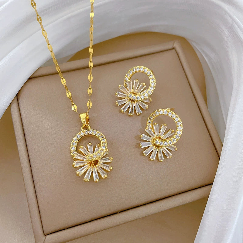 Titanium Steel Microinlaid Flower Jewelry Set With Geometric Design An ...