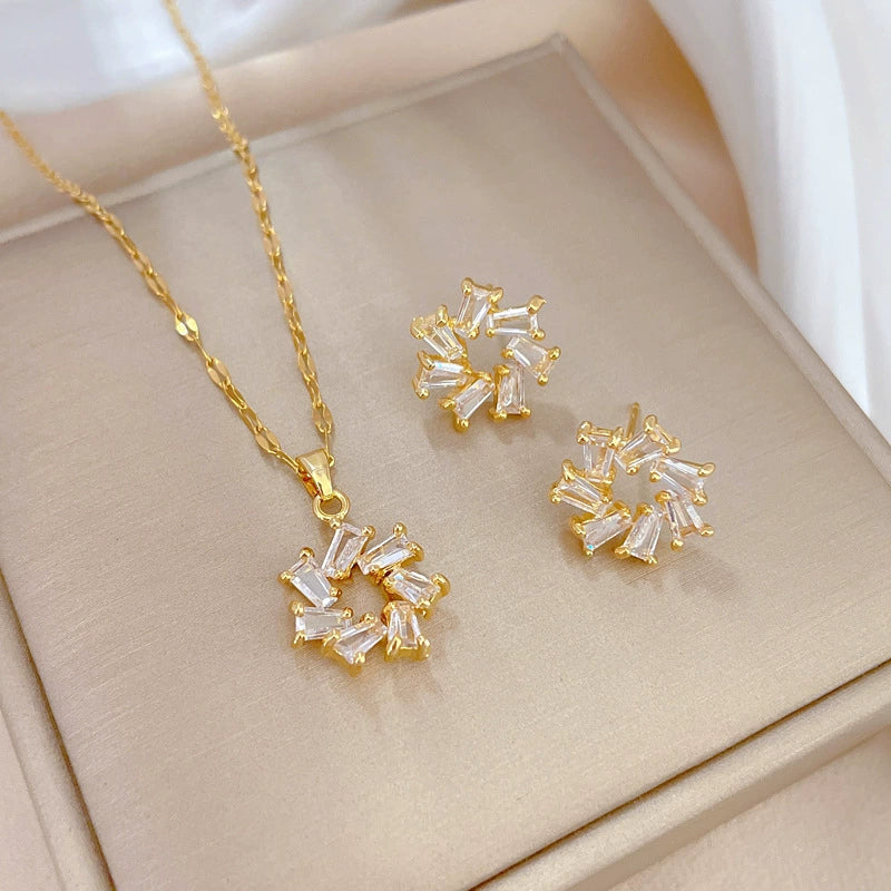 Titanium Steel Microinlaid Jewelry Set With Geometric Pattern And Elec ...