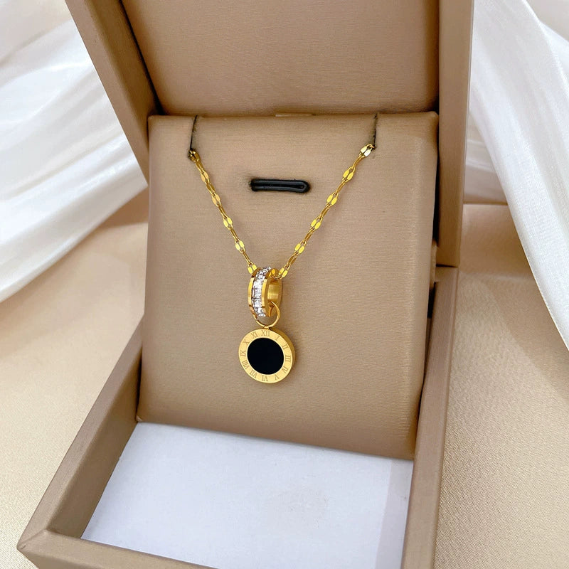 Titanium Steel Ring And Clavicle Necklace With Geometric Pattern And E ...