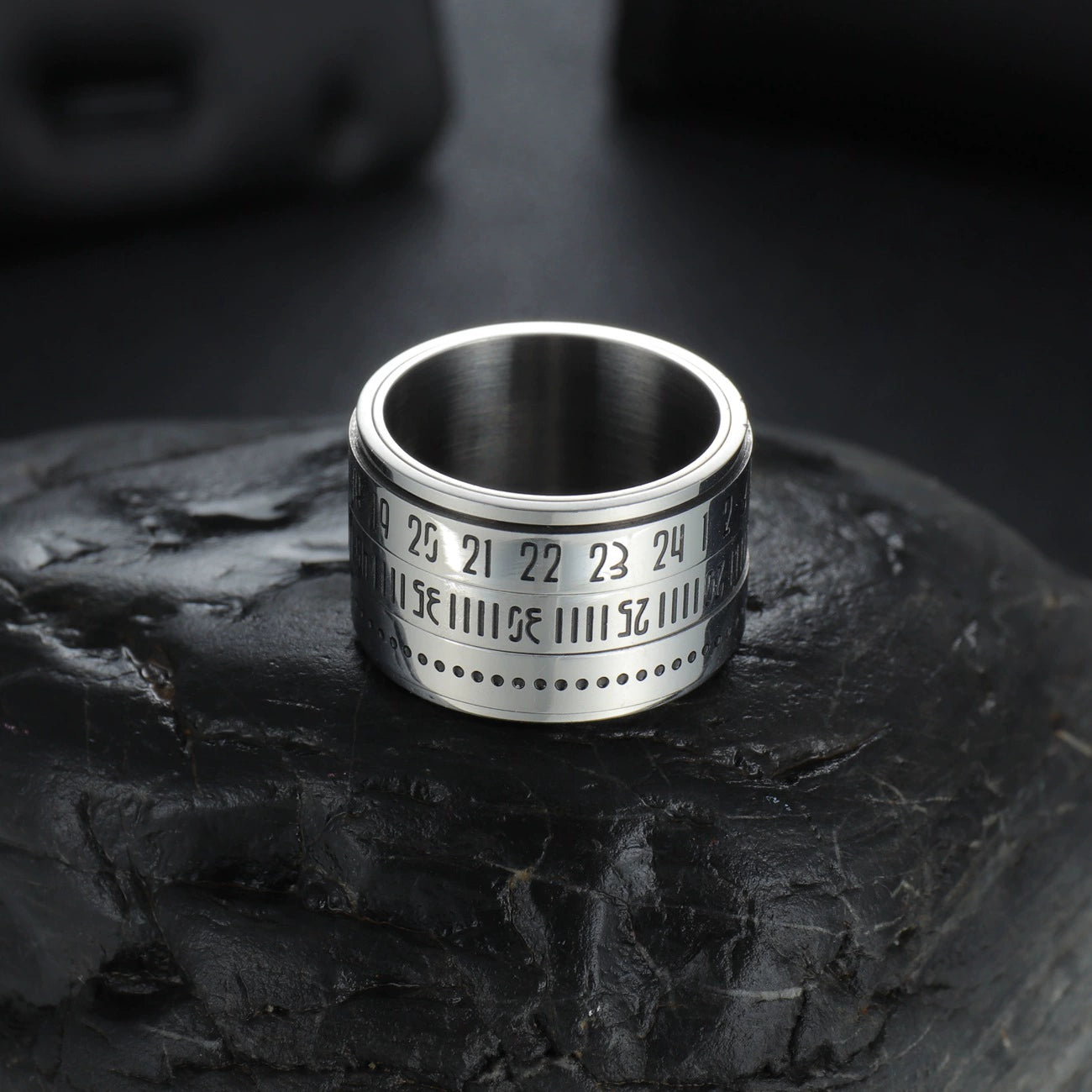 Titanium Steel Rotatable Ring With Arabic Digital Pattern Polishing ...