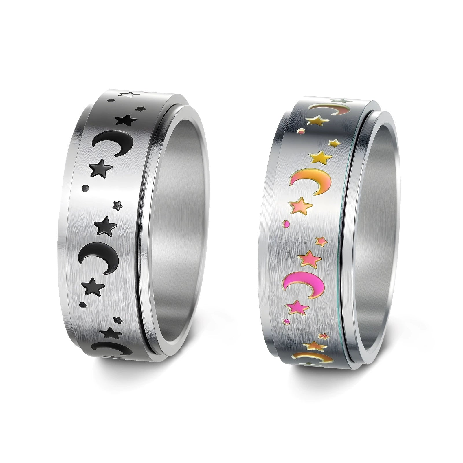 Titanium Steel Rotatable Ring With Stars And Moon Geometric Pattern Fo ...