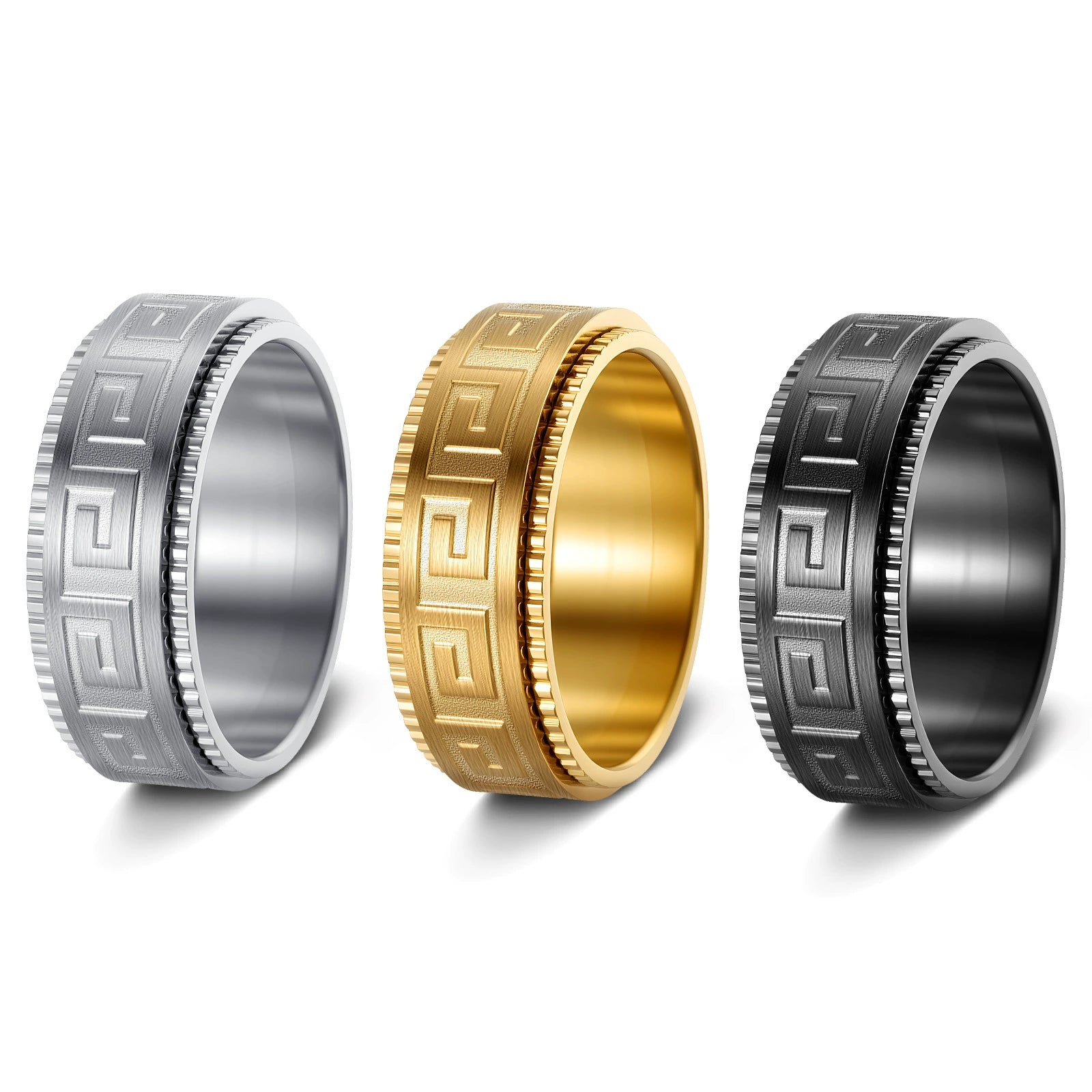 Titanium Steel Rotating Ring Jewelry With Geometric Pattern And Electr ...