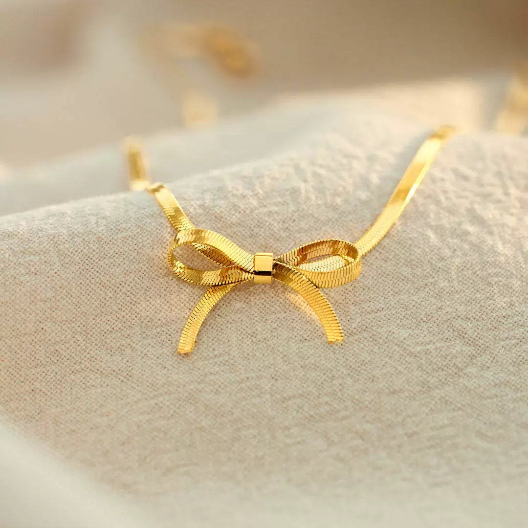 Titanium Steel Snake Bone Chain Bow Necklace Gold Plated – GoodDiy