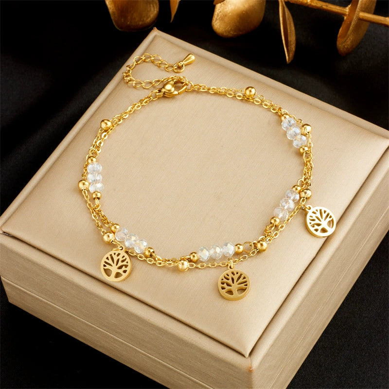 Titanium Steel Women's Fashion Light Luxury Life Tree Crystal Beaded A ...