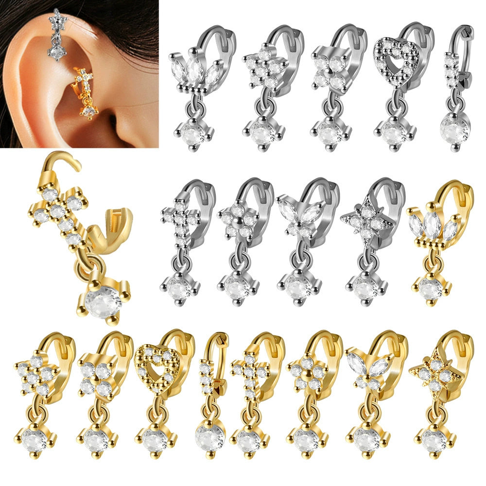Unisex Copper Flower Geometry Ear Bone Ring And Earrings With ...