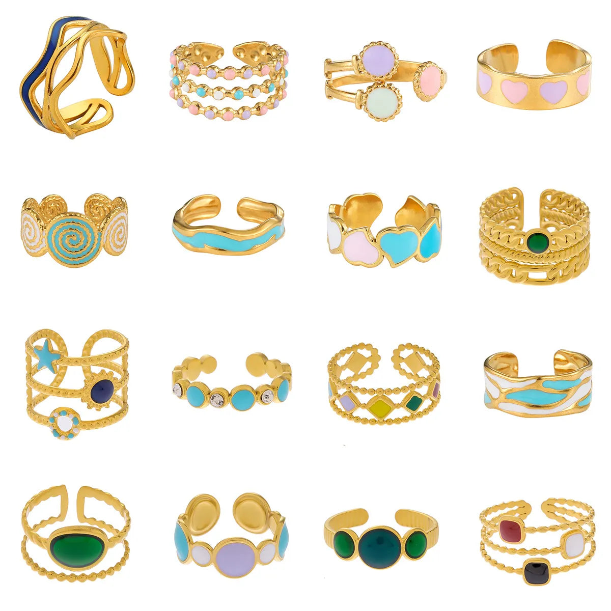 Wholesale vintage style color block stainless steel plating open rings ...