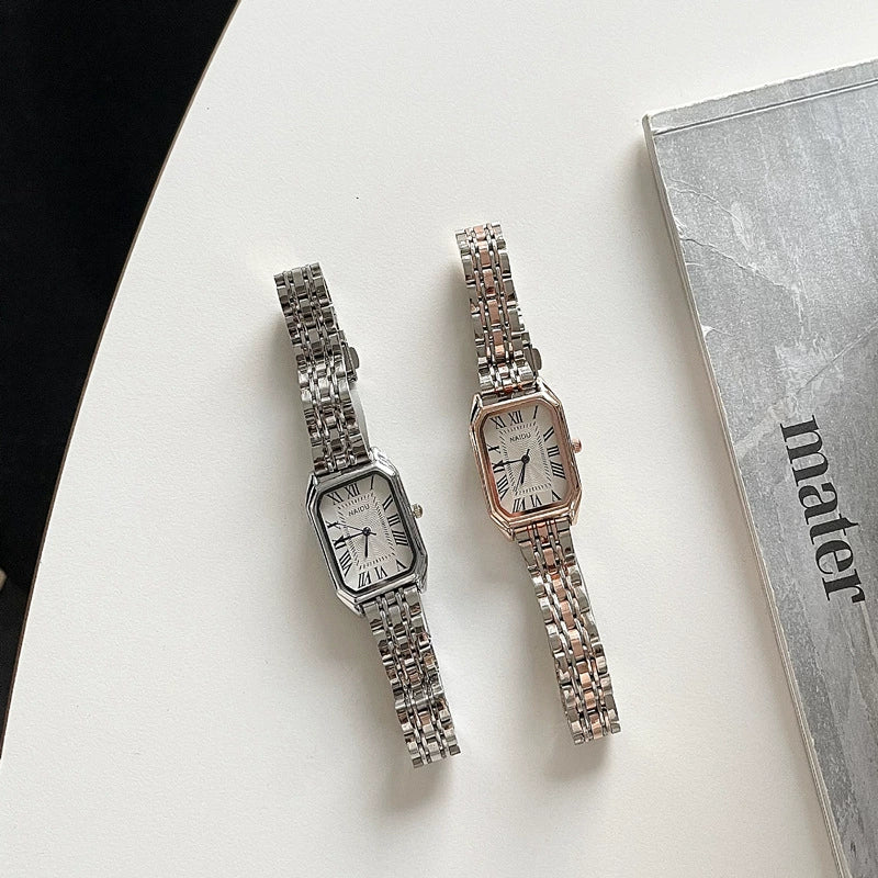 Watch Alloy Rectangular Retro Roman Scale Steel Strap Quartz Simple ...