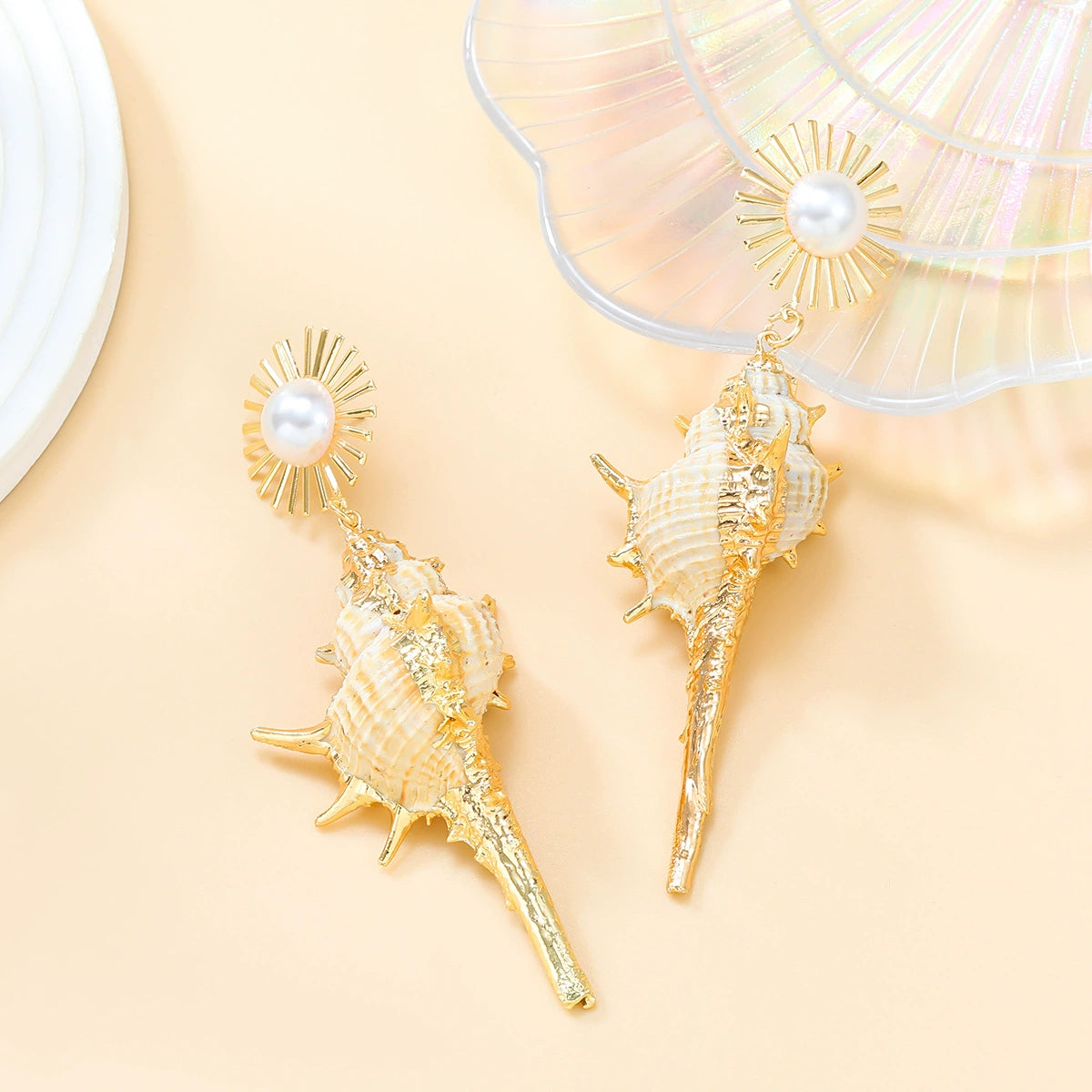 Wholesale Conch Earrings Alloy Inlaid Pearl Shell Geometric Style Women ...