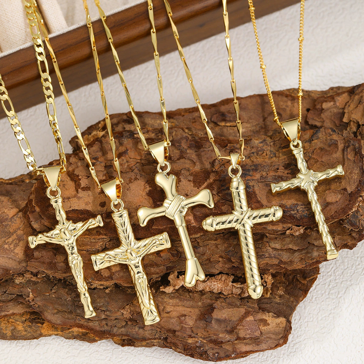 Wholesale Copper Geometric Retro Cross Pendant Necklace 18K Gold Plate ...