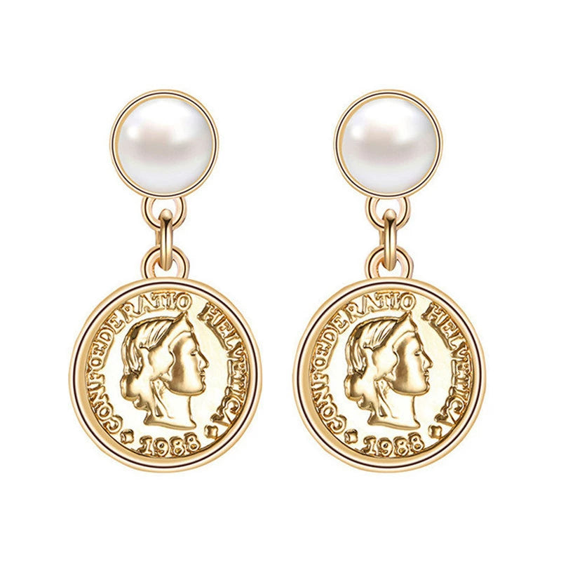 Wholesale Exaggerated Retro Alloy Gold Baroque Pearl Head Figure Coin ...