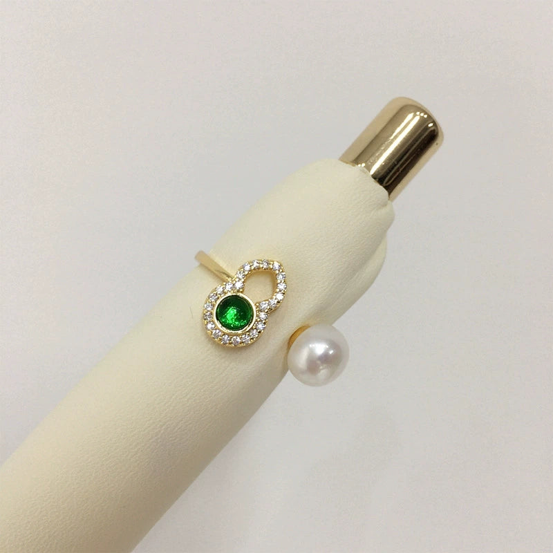 Wholesale Freshwater Pearl And Green Agate Gourd Ring With Copper ...