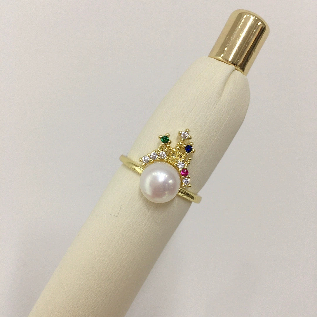 Wholesale Freshwater Pearl Ring Copper 18K Gold Plated Oblate And Round ...
