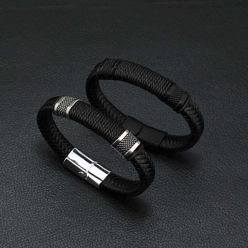 Wholesale Jewelry Men's Leather Alloy Bracelet Retro Geometric Handmade ...