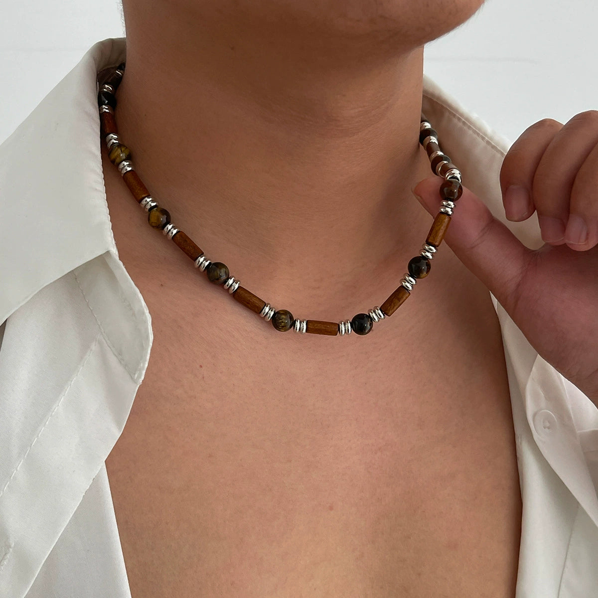 Wholesale Jewelry Wooden Beaded Geometric Bamboo Chain Necklace ...