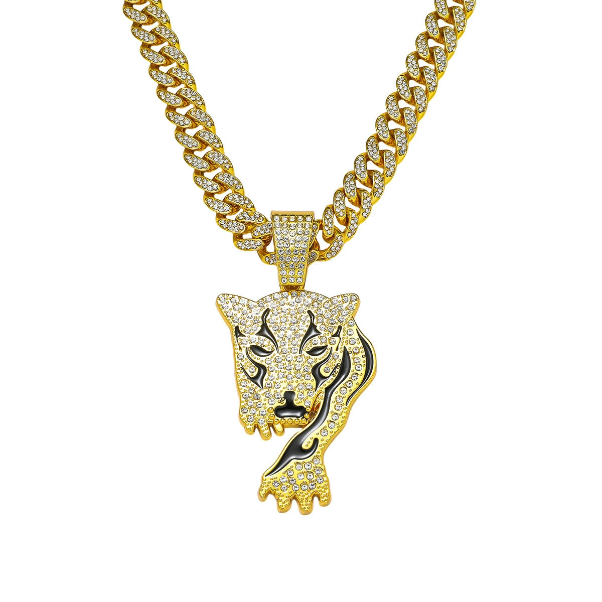 Wholesale Men's Alloy Animal Leopard Head Pendant Necklace With Cuban ...