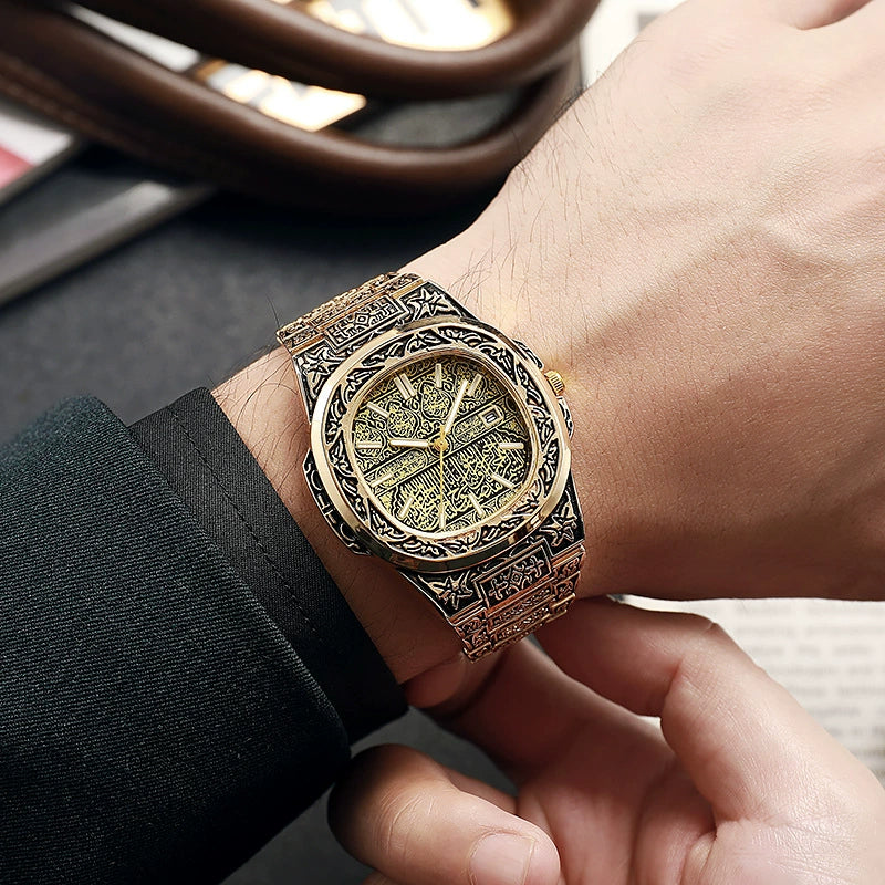 Wholesale Men's Retro Engraved Quartz Watch Alloy Case Stainless Steel ...