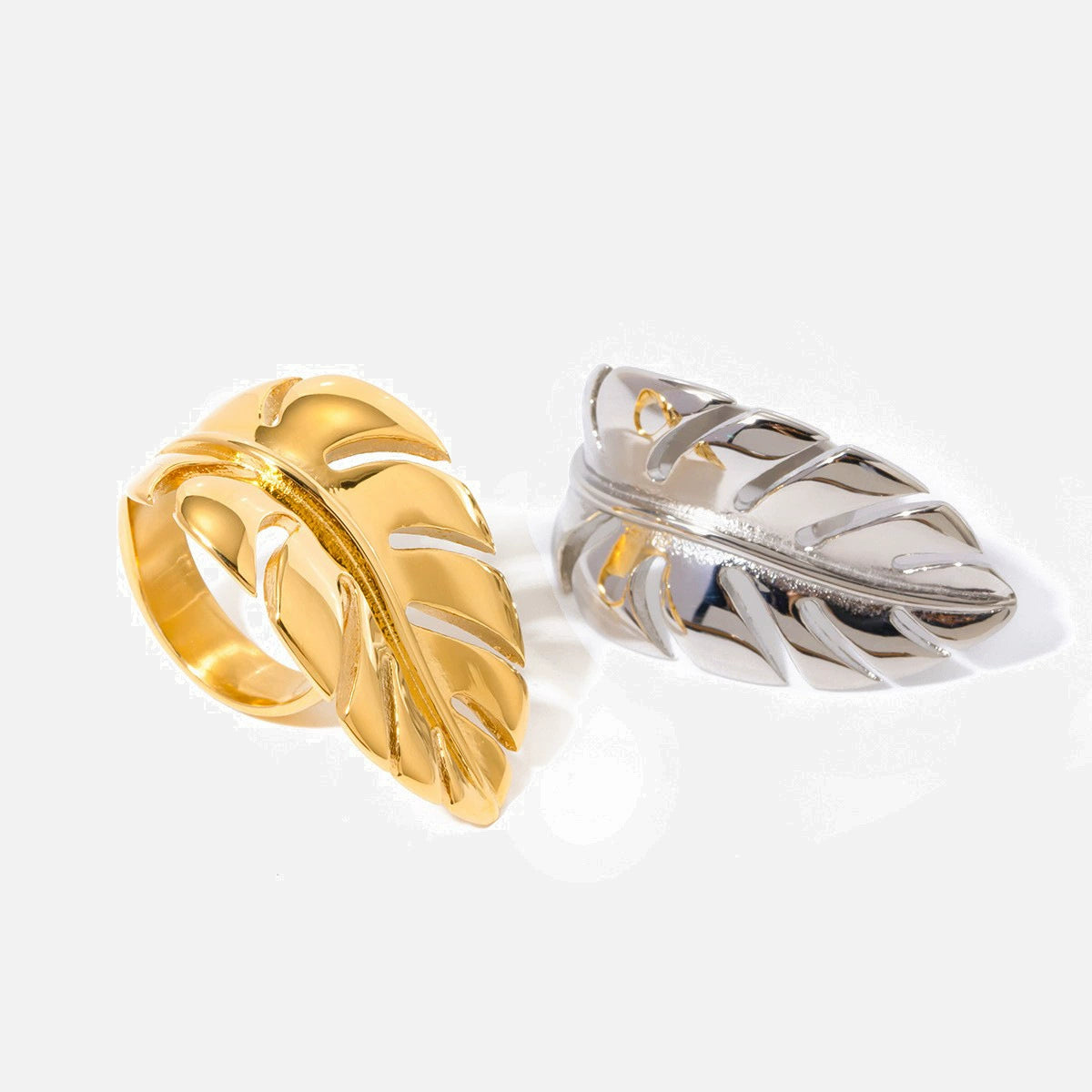 Wholesale Ring Stainless Steel Geometric Leaf Shape Electroplating Vin ...