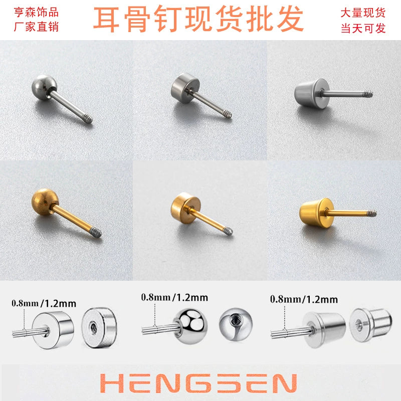 Wholesale Stainless Steel Geometric Ear Nails Screw Rod With Ball Round ...