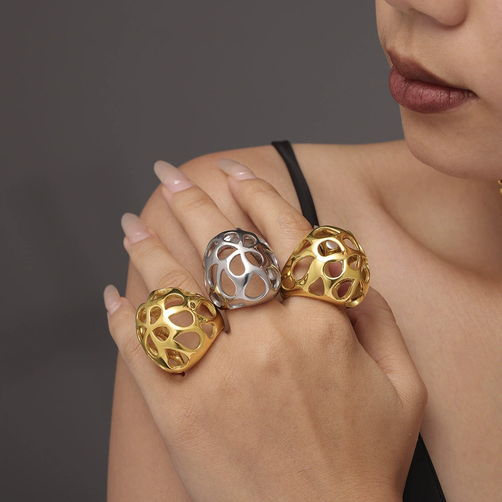 Wholesale Stainless Steel Geometric Heavy Industry Ring With 18K Real ...