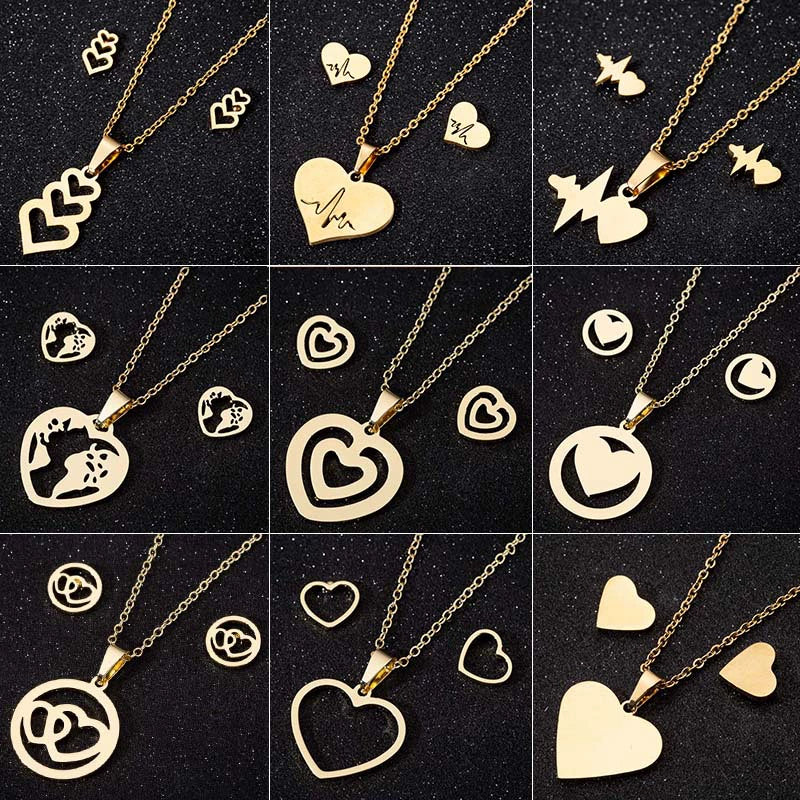 Wholesale Stainless Steel Heart Shape Light Luxury Style Jewelry Set ...